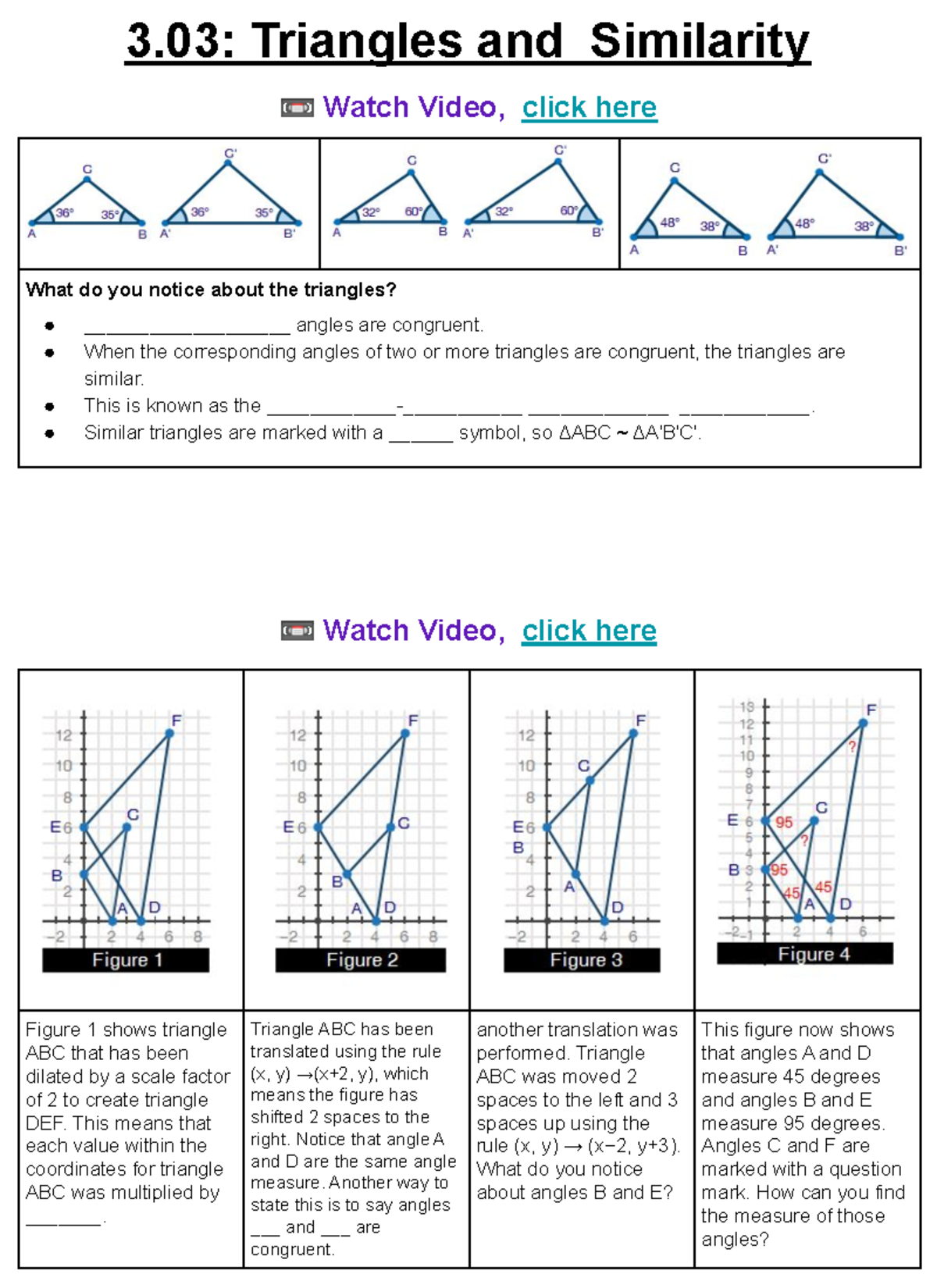 Triangles similarity help guide for segment one - What do you notice ...