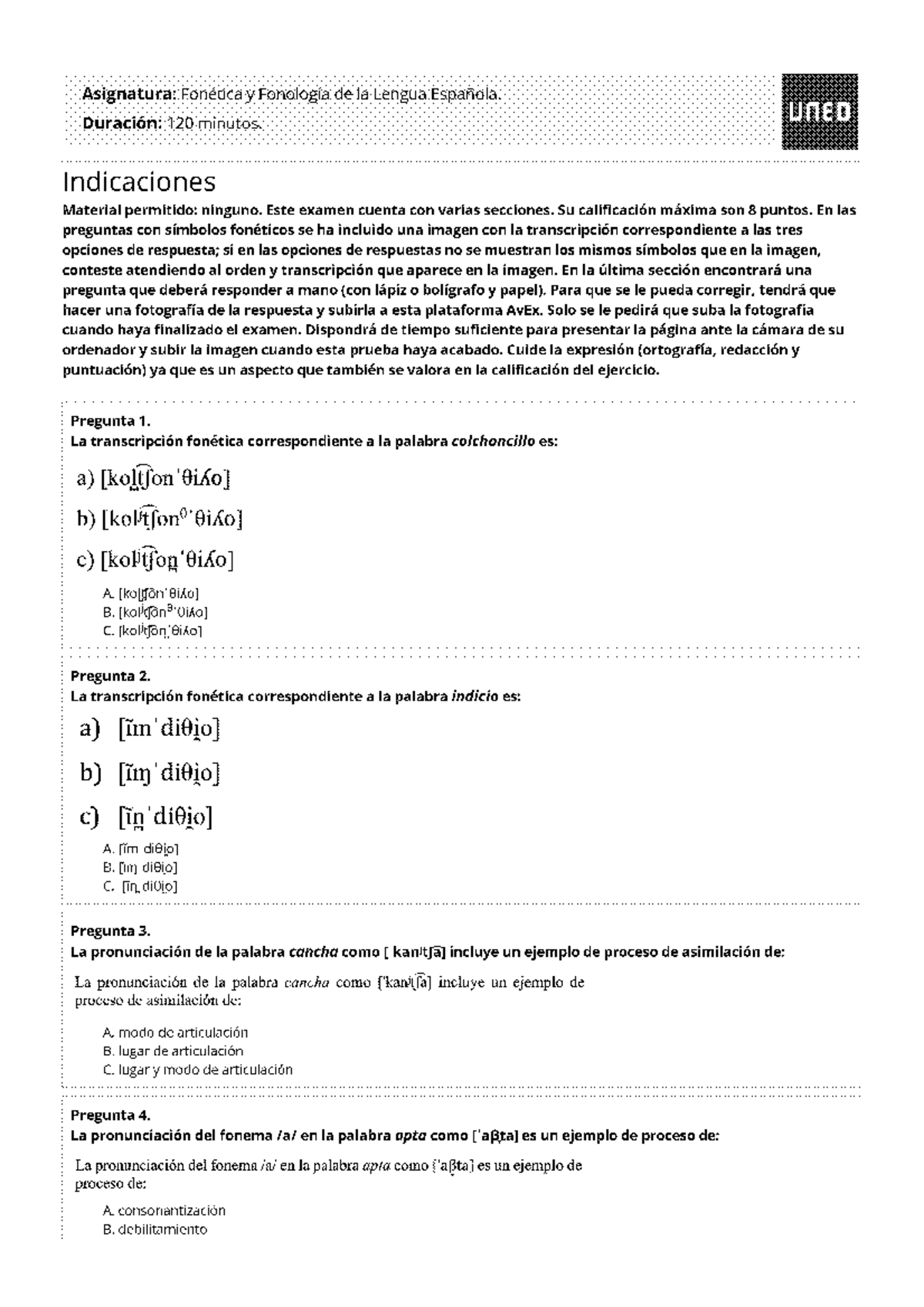 22F1 - Examen convocatoria de febrero, primera semana - Fonética y ...