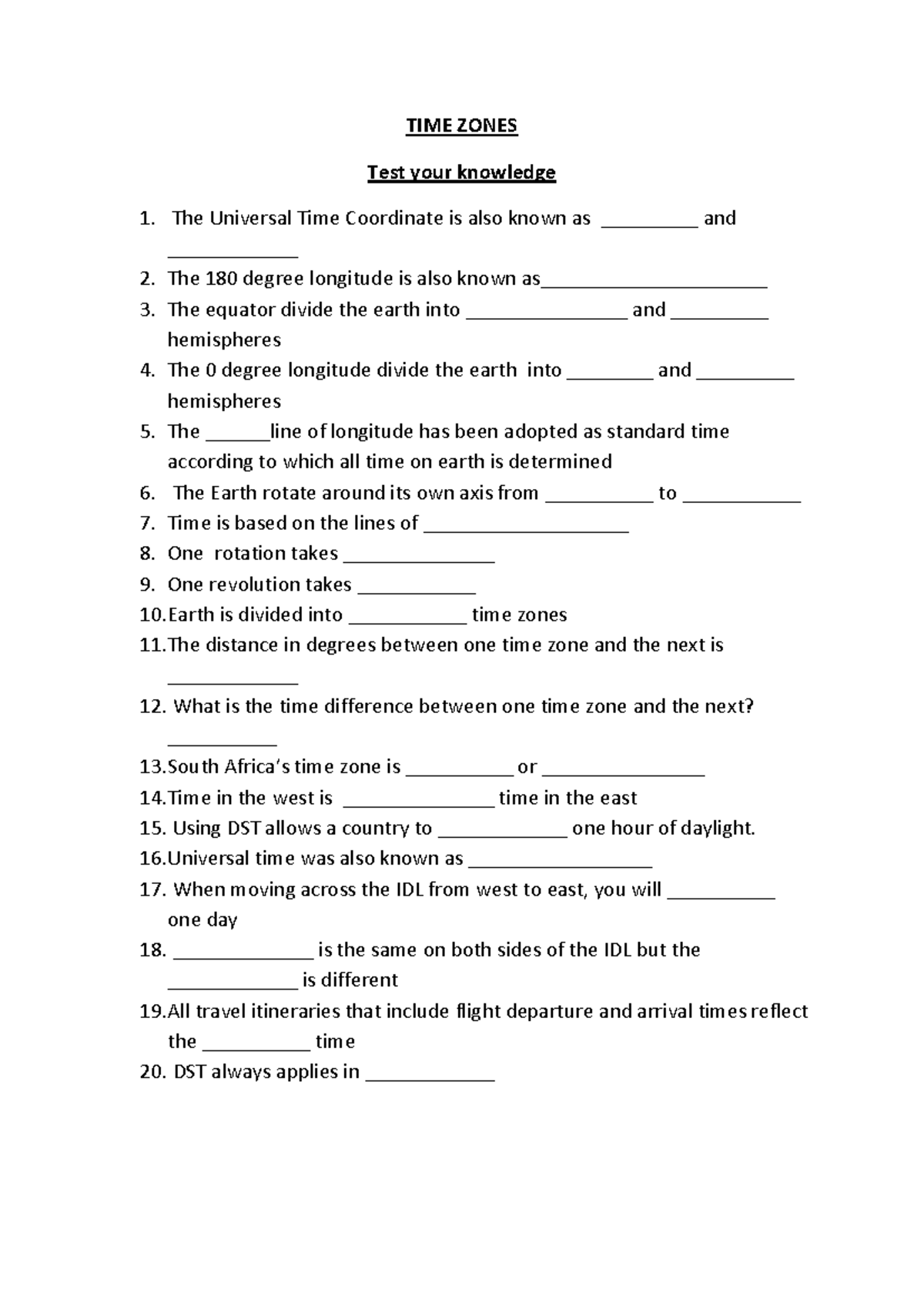 Null - TIME ZONES Test your knowledge 1. The Universal Time Coordinate ...