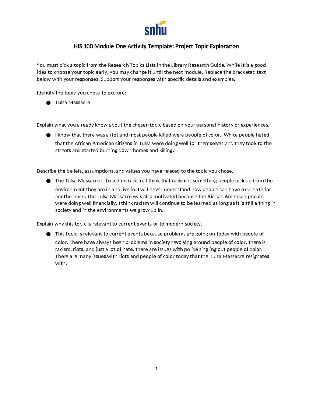 HIS 100 Module One Activity Template (1) - HIS 100 Module One Activity ...