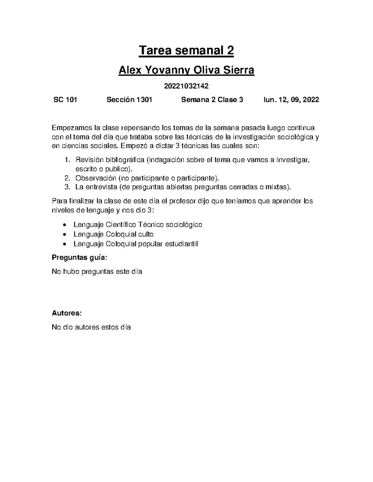 Tarea semanal 2 - 12, 09, 2022 Empezamos la clase repensando los temas ...
