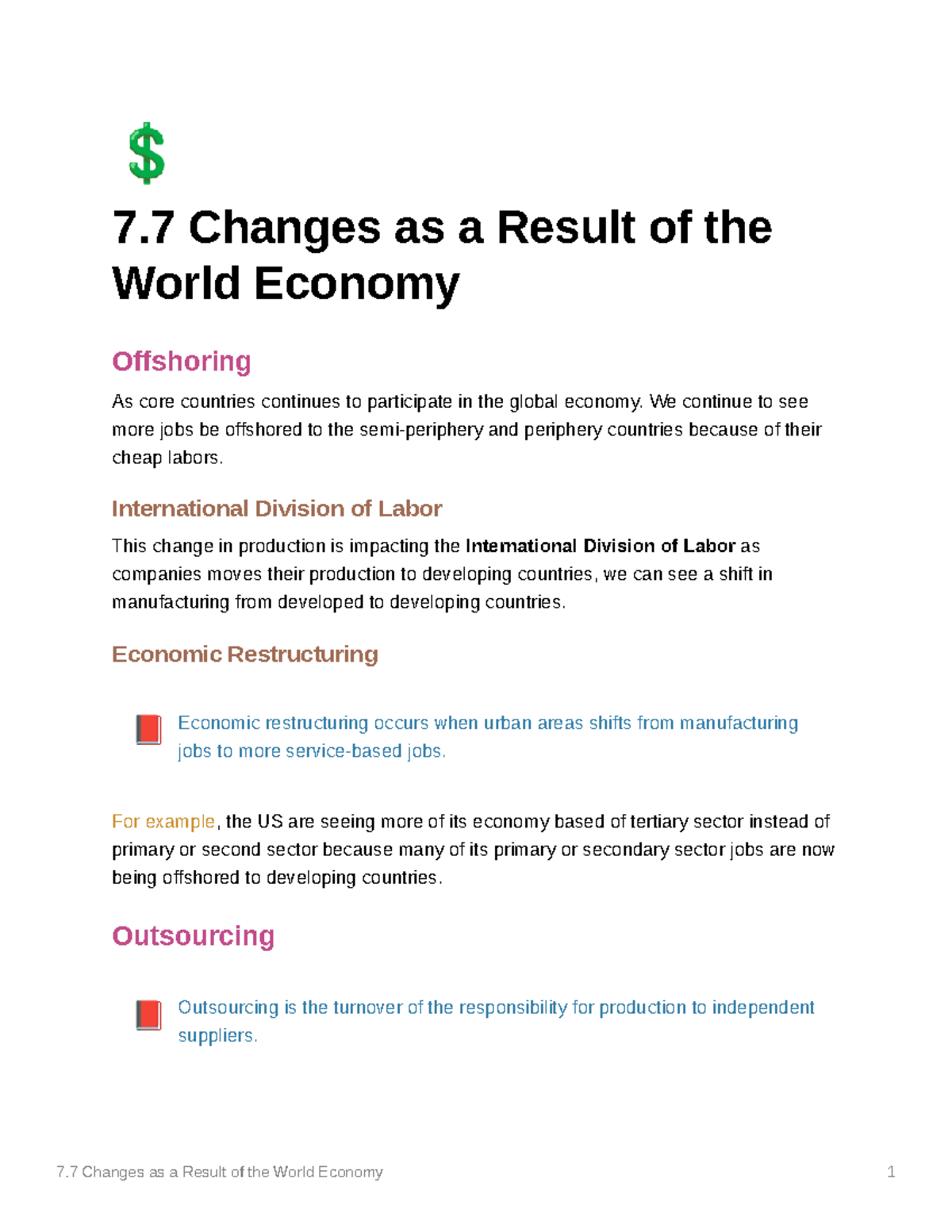 Changes as a result of the world economy - 7 Changes as a Result of the ...