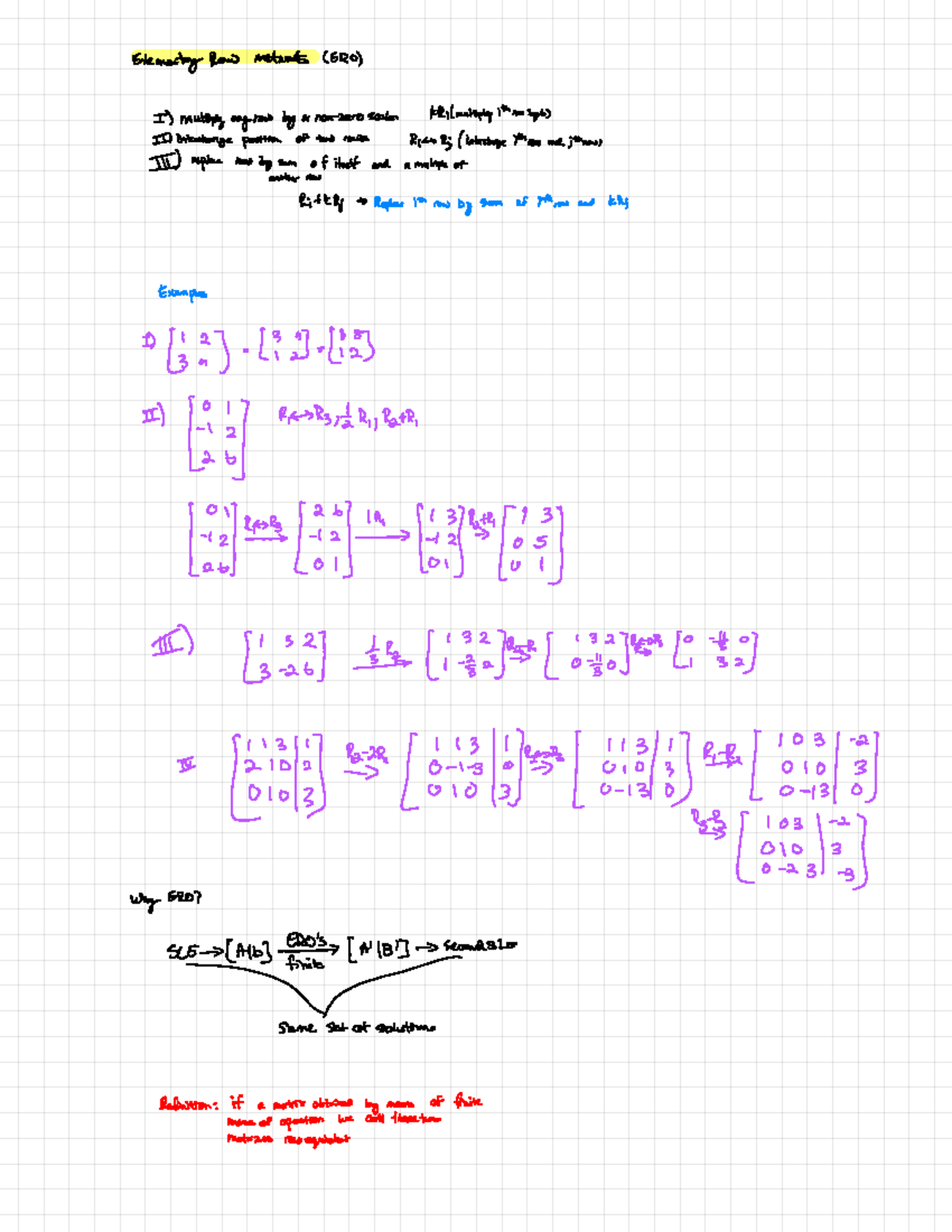 Math 1229, 2.3 lecture notes - Elementary Row methods (ERO) I) multiply ...