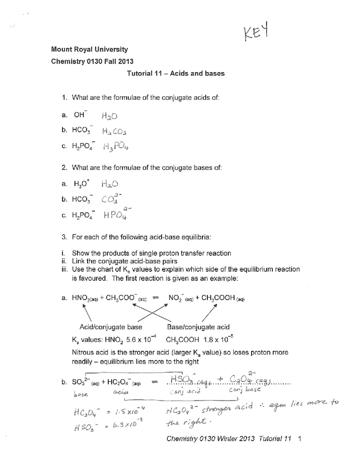 Tutorial 11 F2013 KEY - hanh - Chem 0130 - Studocu