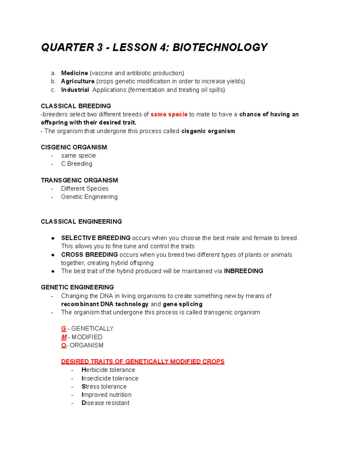 Q3-L4- Biotechnology - .... - QUARTER 3 - LESSON 4: BIOTECHNOLOGY a ...