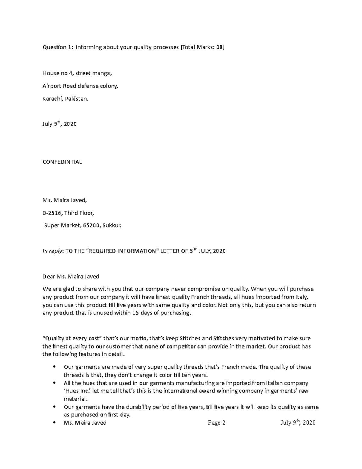 Business Communication letters - Question 1: Informing about your ...