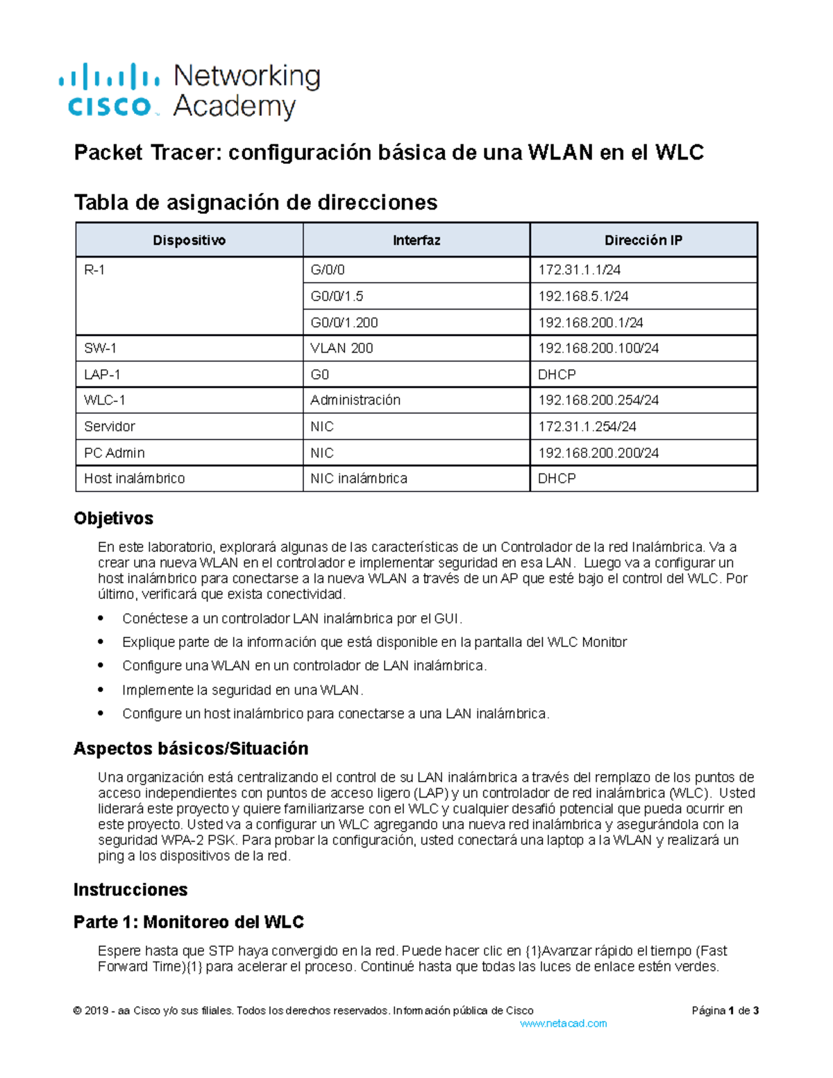 13.2.7 Packet Tracer - Configure a Basic WLAN on the WLC - Packet Tracer: configuración básica ...