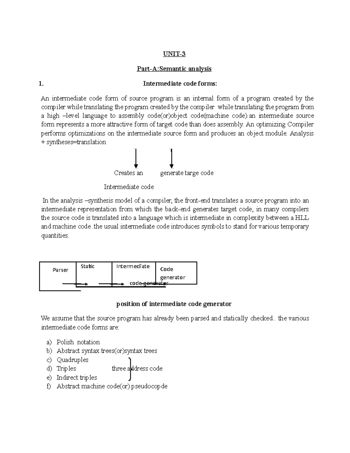 Automata And Uptated Compiler Design U3 Semantic Analysis Detailed Unit Part A Semantic