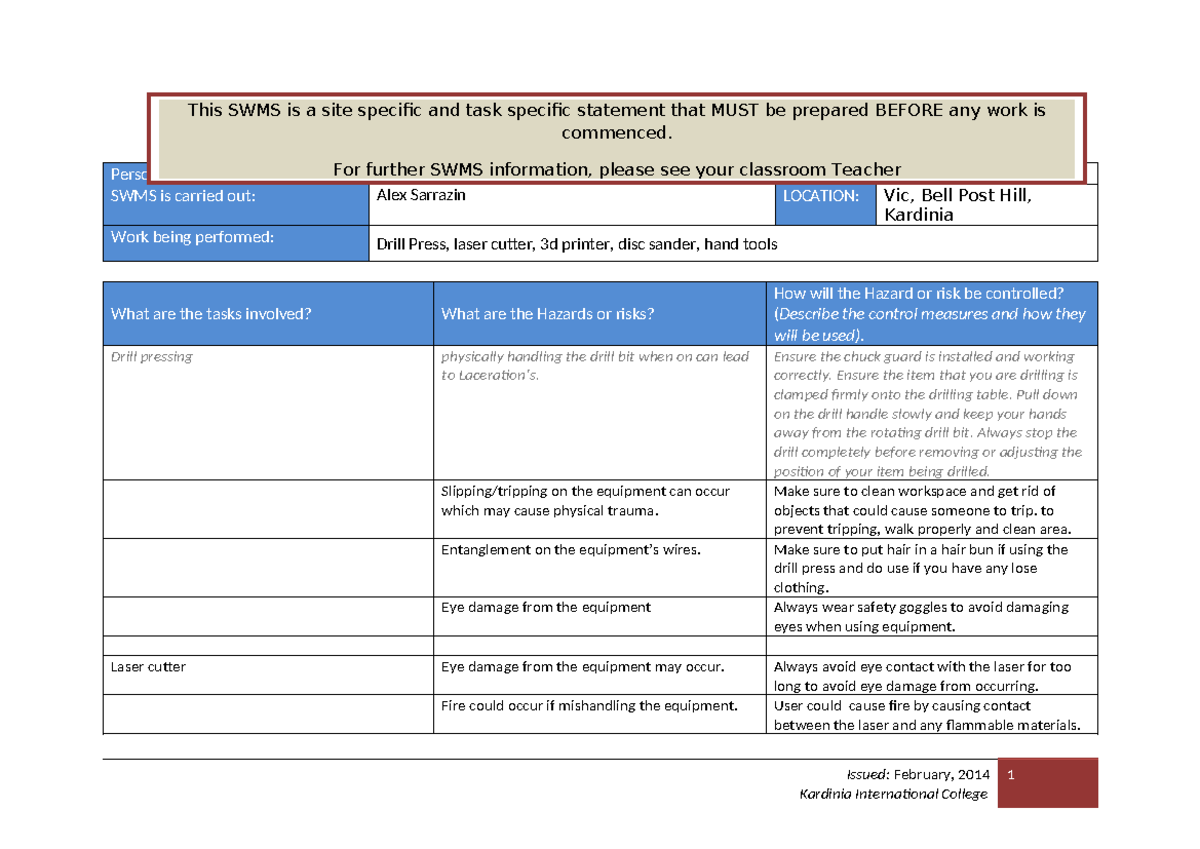 SWMS+form+template - swms form - Person responsible for ensuring this ...