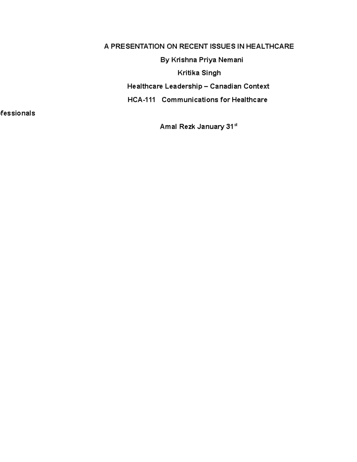 A Presentation ON Recent Issues IN Healthcare.docx 2 - A PRESENTATION ...