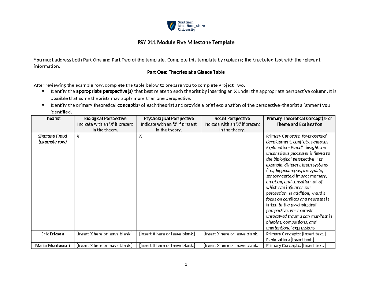 PSY 211 Module Five Milestone Template - PSY 211 Module Five Milestone ...