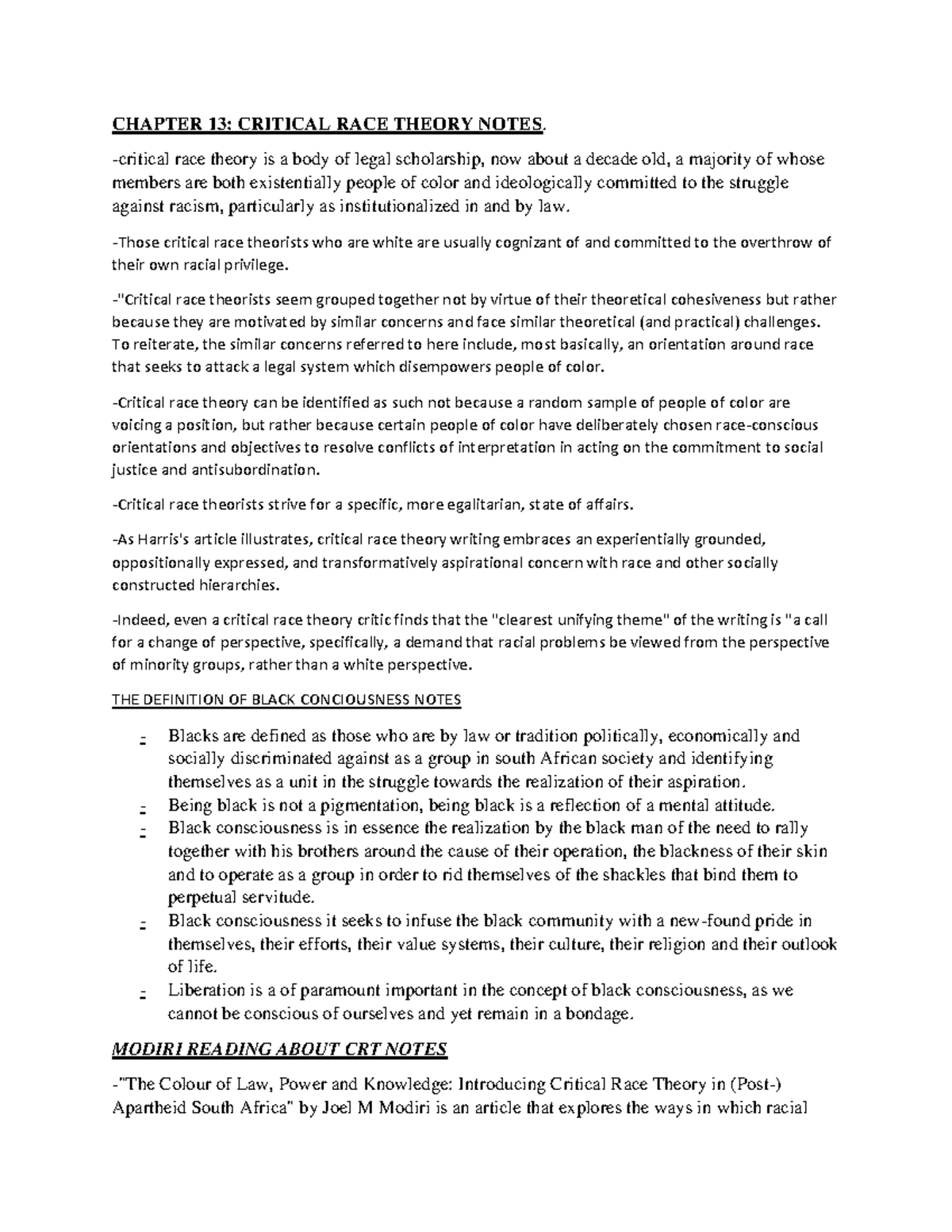 CRT Notessss - These are notes and summaries for semester 2 work ...