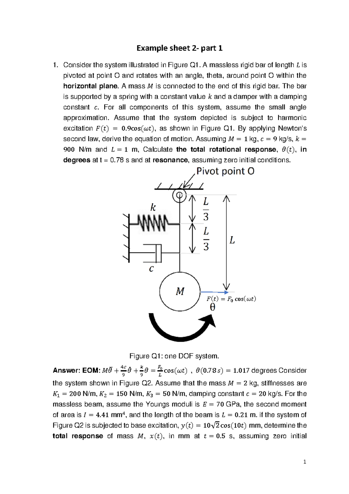Example sheet 2 part 1 - 1 Example sheet 2 - part 1 Consider the system ...