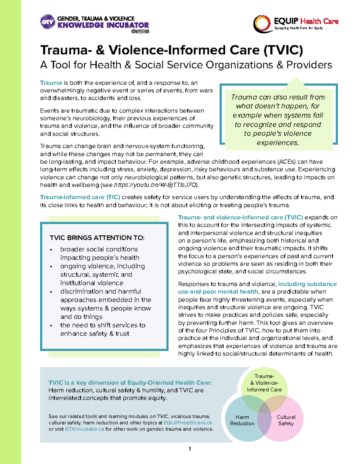 GTV Equip Tool.. - 1 Trauma- & Violence-Informed Care (TVIC) A Tool for ...