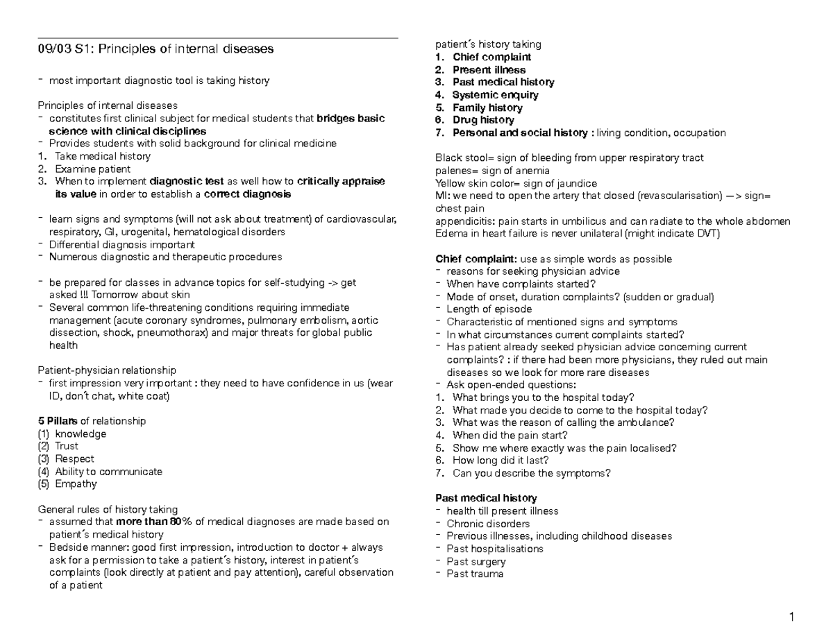 Internal Medicine - 09/03 S1: Principles of internal diseases - most ...