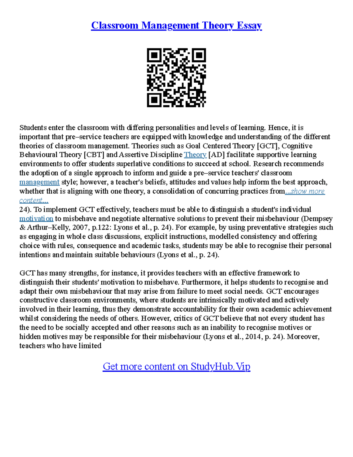 Essay On Classroom Management - Classroom Management Theory Essay ...
