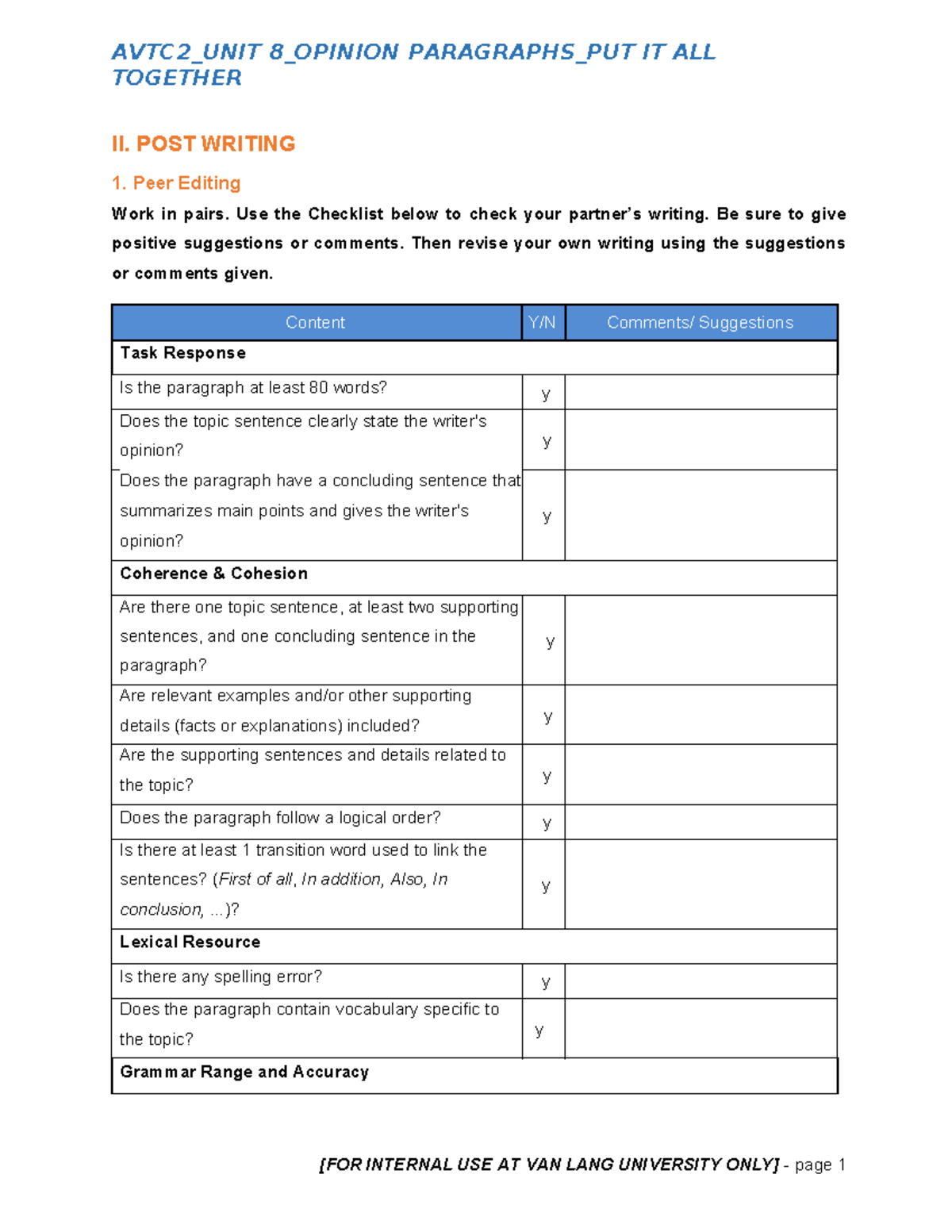 Lesson 17 writing - AVTC2_UNIT 8_OPINION PARAGRAPHS_PUT IT ALL TOGETHER ...