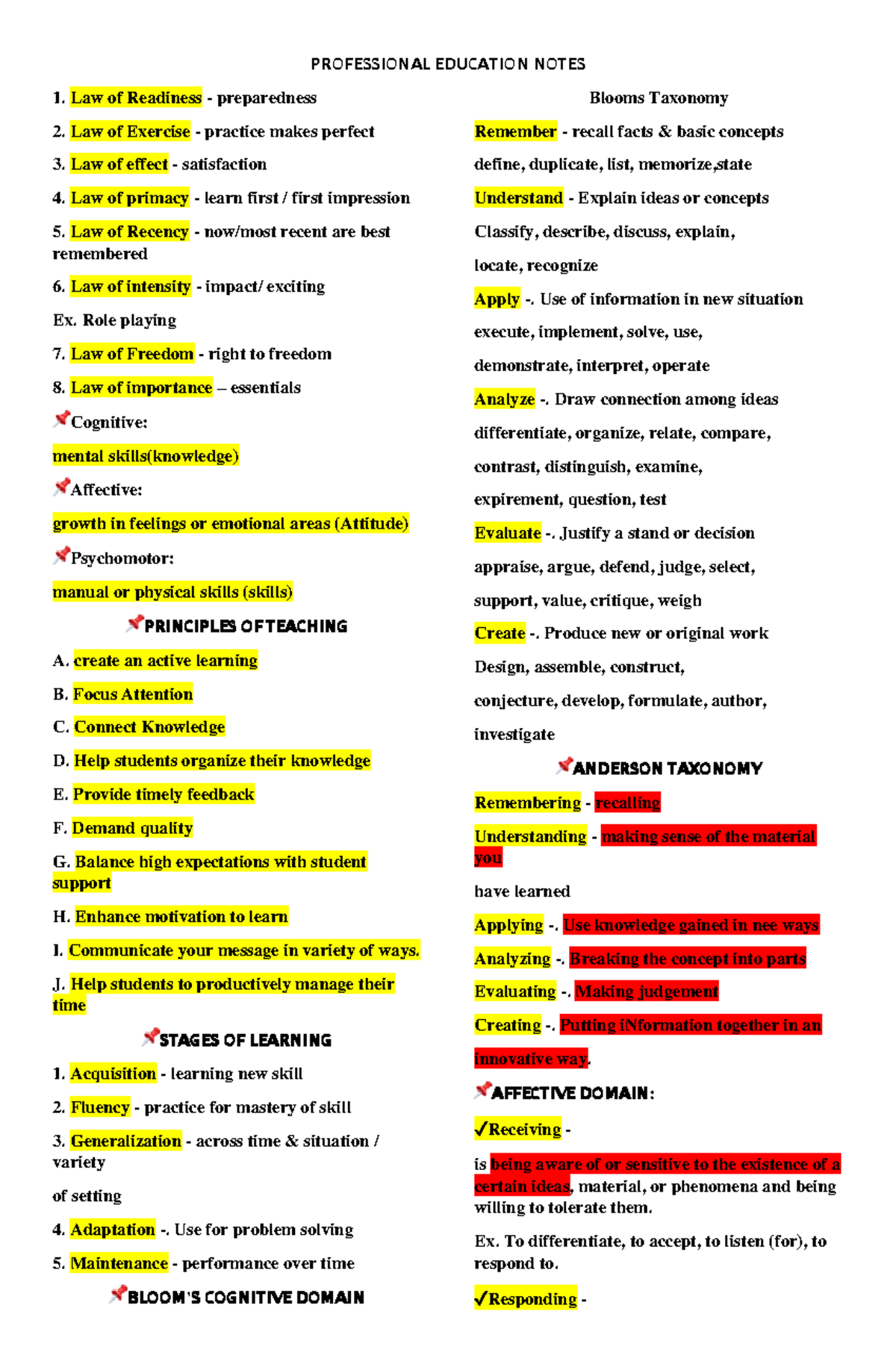 Reviewer - Law of Readiness - preparedness Law of Exercise - practice makes perfect Law of ...