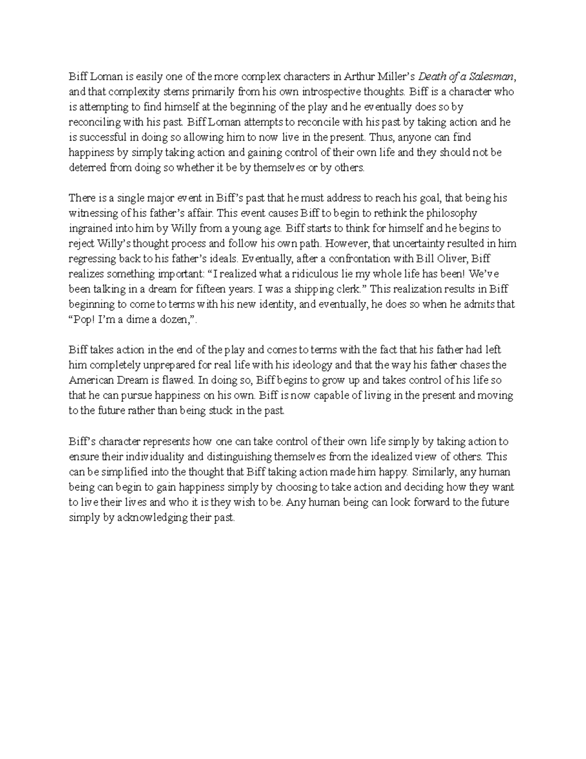 01.10 Practice Essay One - Biff Loman is easily one of the more complex ...