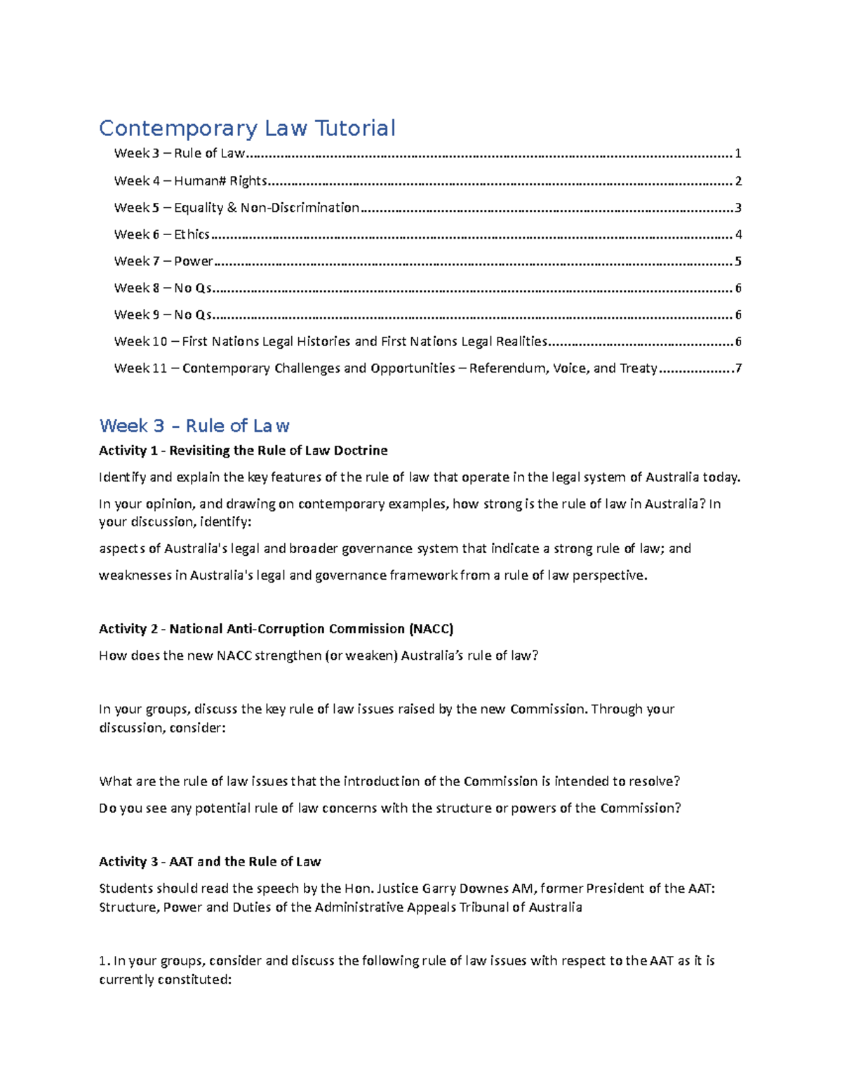 Every Tutorial Question for Contemporary Law and Justice - Contemporary ...