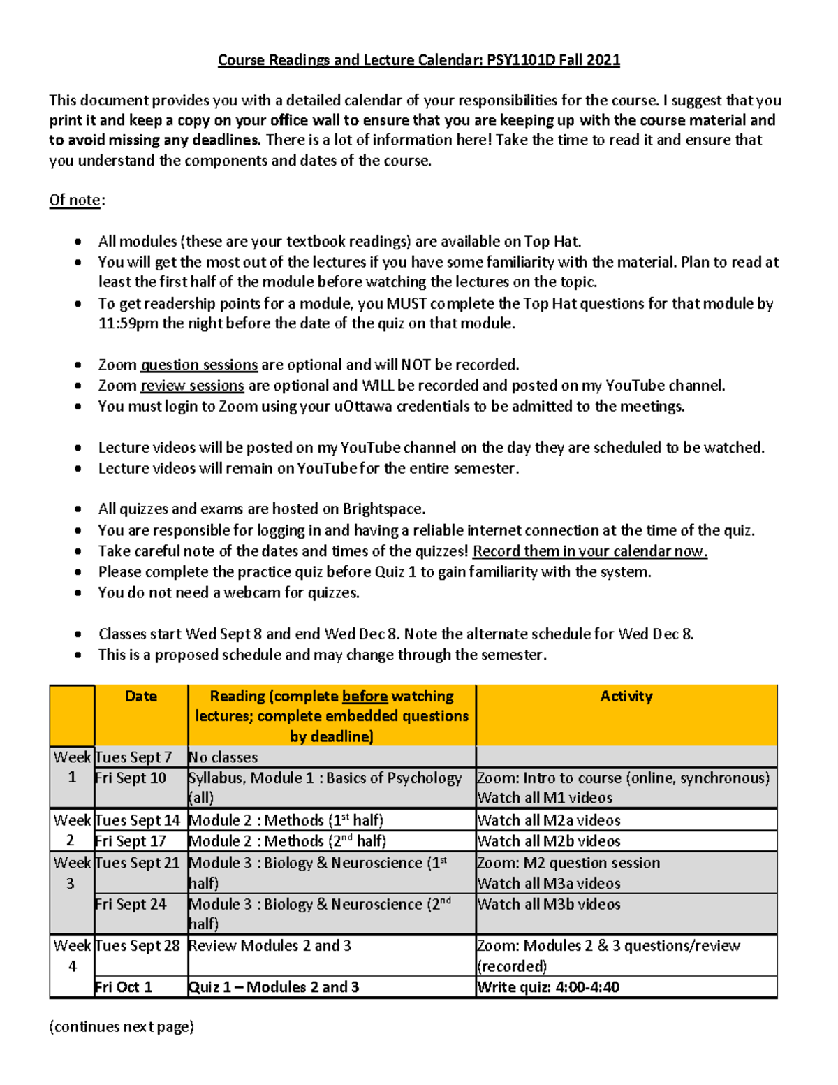 Course Readings and Lecture Calendar - I suggest that you print it and ...