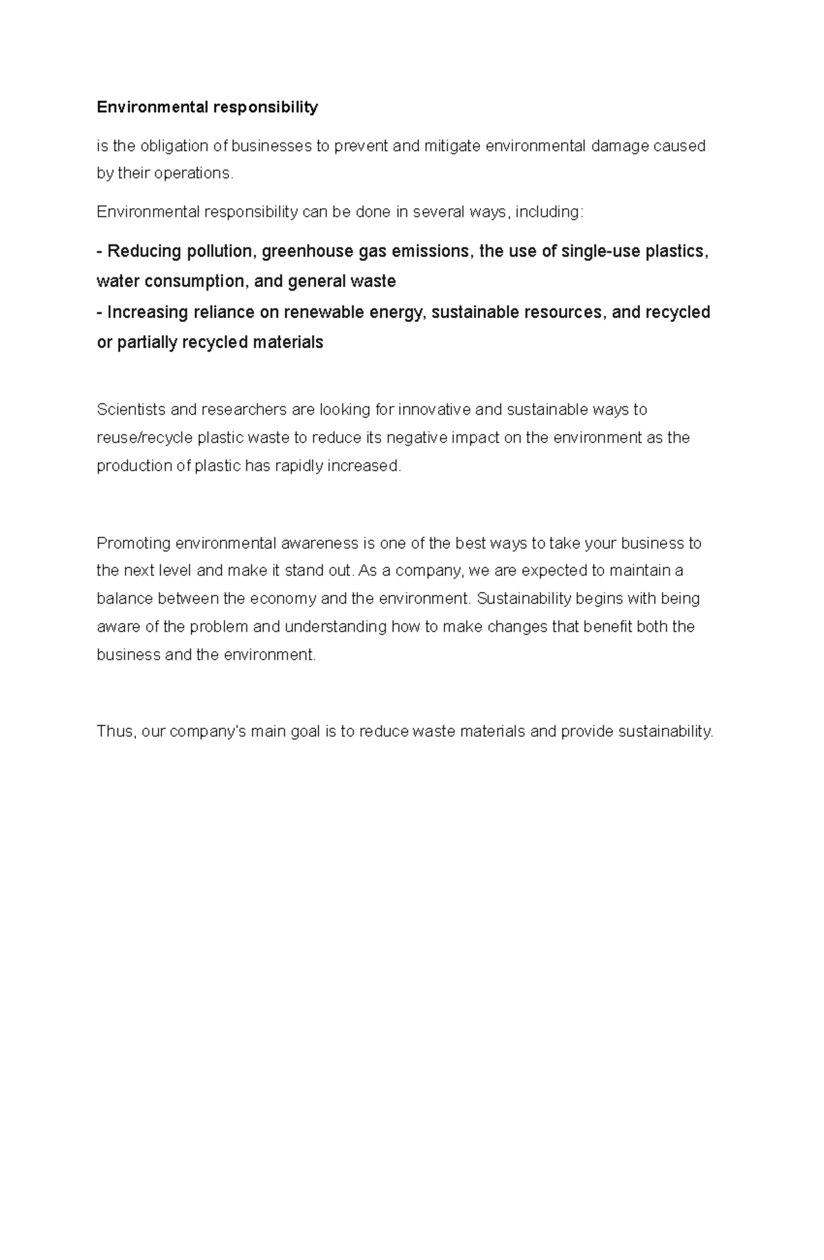 Environmental responsibility - Environmental responsibility can be done ...