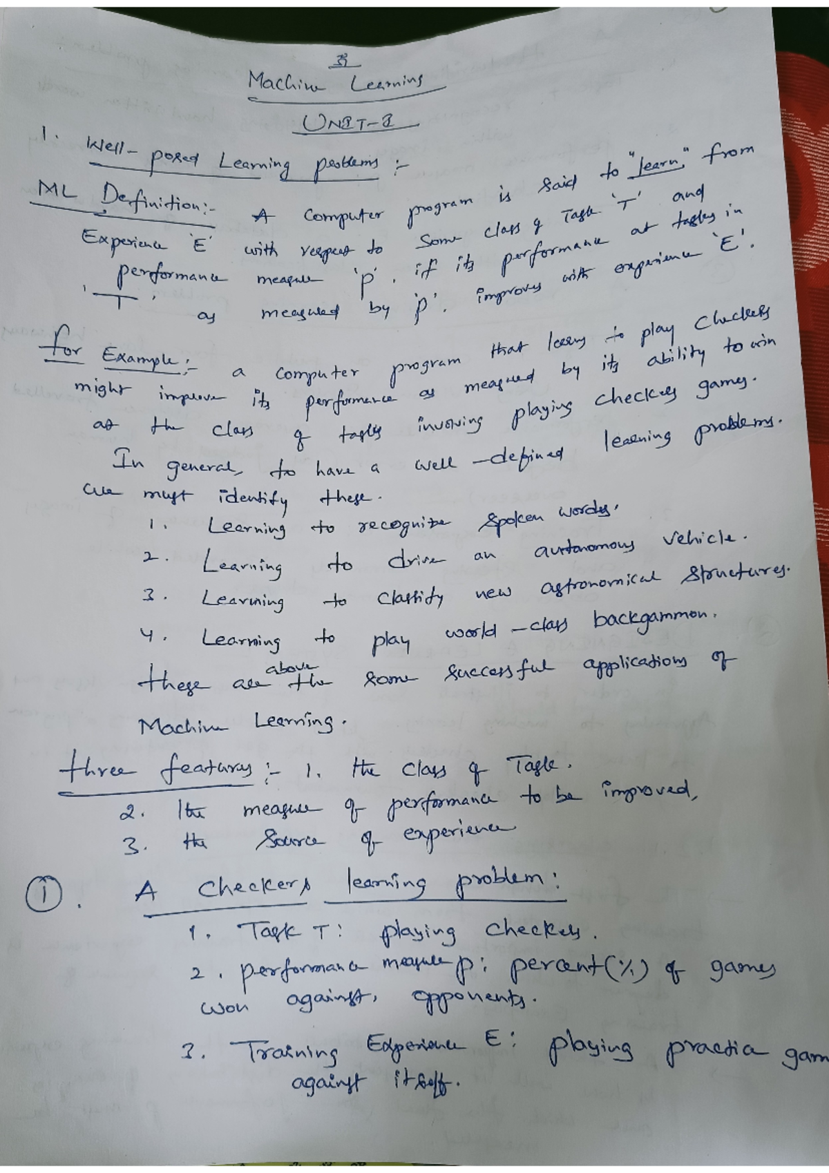 Ml Unit 1 Machine Learning Notes 32 Machine Learning 1 Posed Learning From Ml Program Is