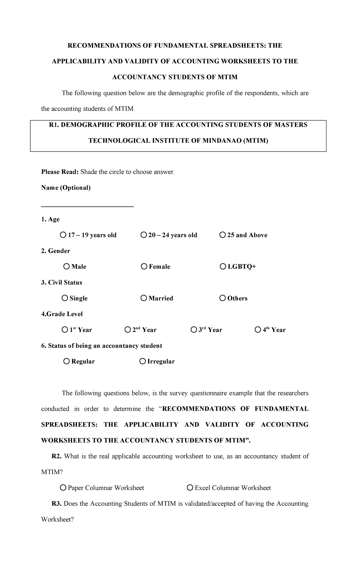 Questionnaires - SDADSDSDSD - RECOMMENDATIONS OF FUNDAMENTAL ...