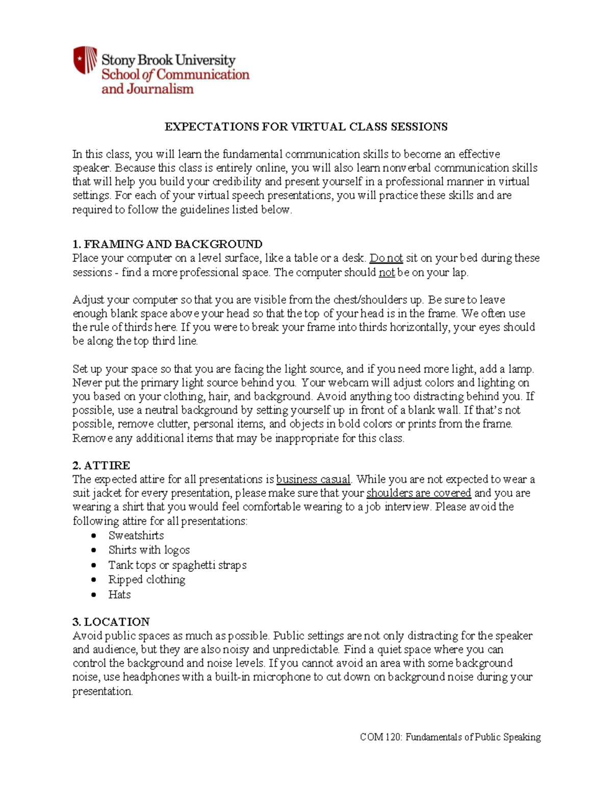 Expectations for Virtual Class Sessions - COM 120: Fundamentals of ...