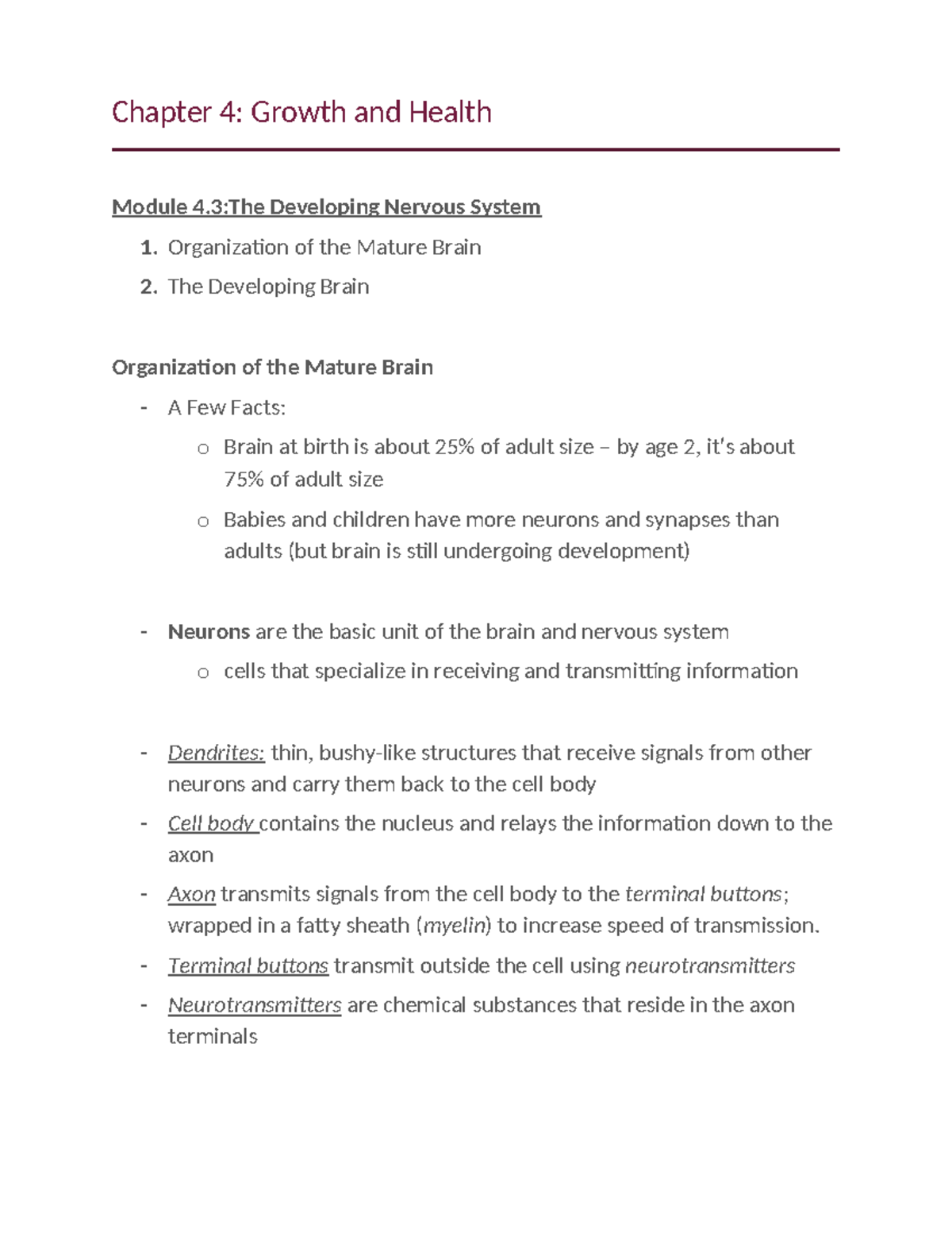 Chapter 4 - notes from slides and lectures in class - Chapter 4: Growth ...