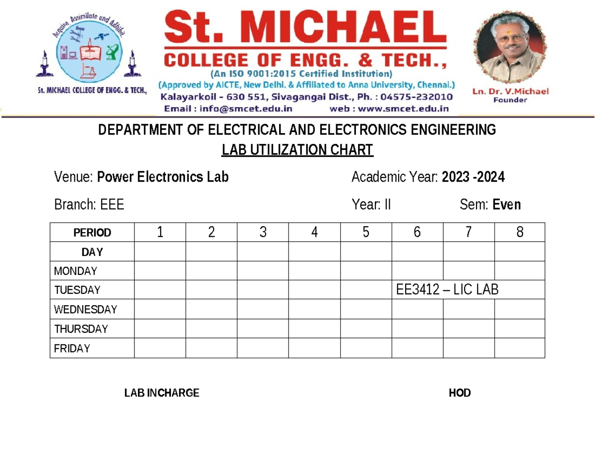 Lab Utilization Chart - Biomedical Instrumentation - DEPARTMENT OF ...