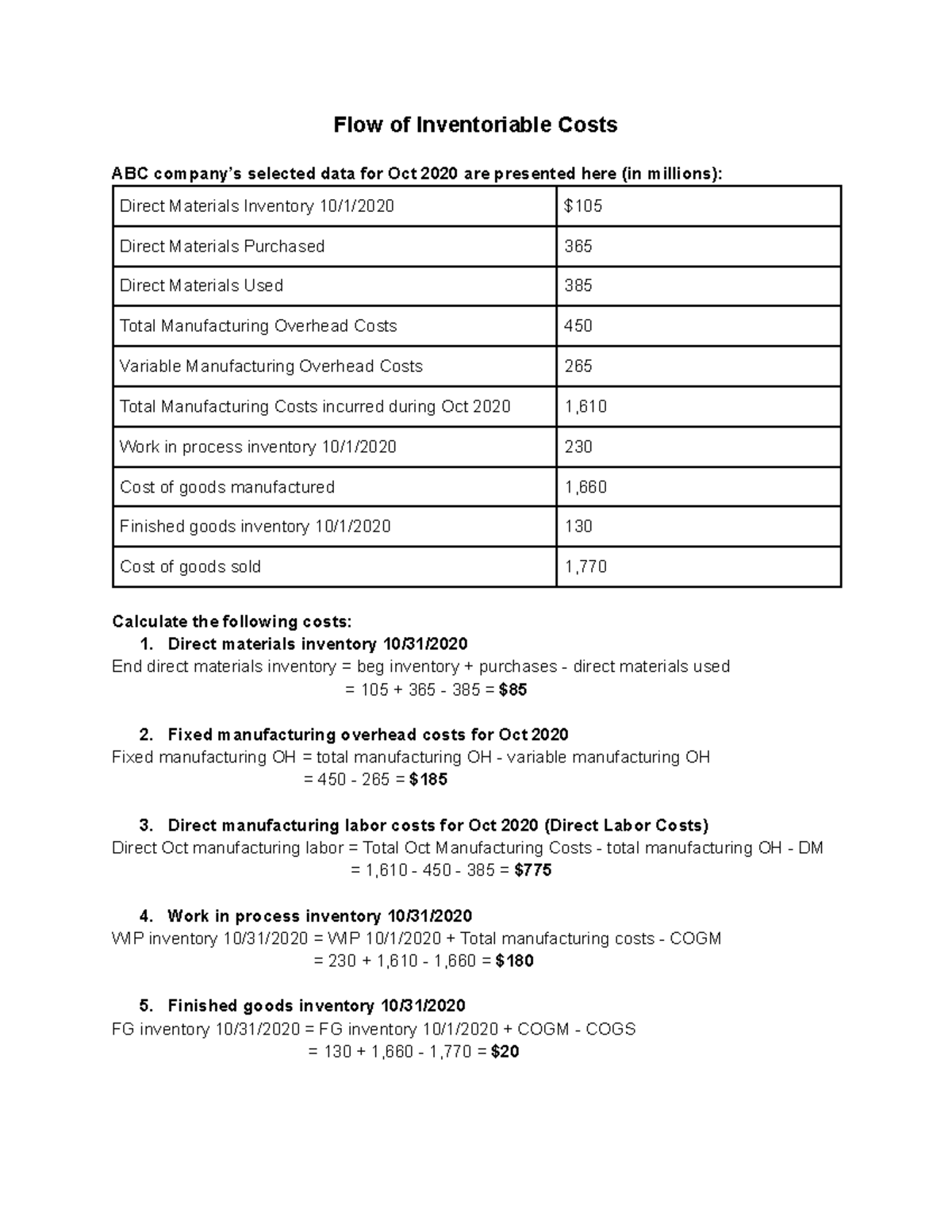 HW 1- Flow of Inventoriable Costs - Flow of Inventoriable Costs ABC ...