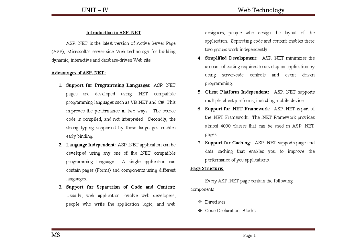 Unitiv - Introduction to ASP. NET - Introduction to ASP. NET ASP. NET ...