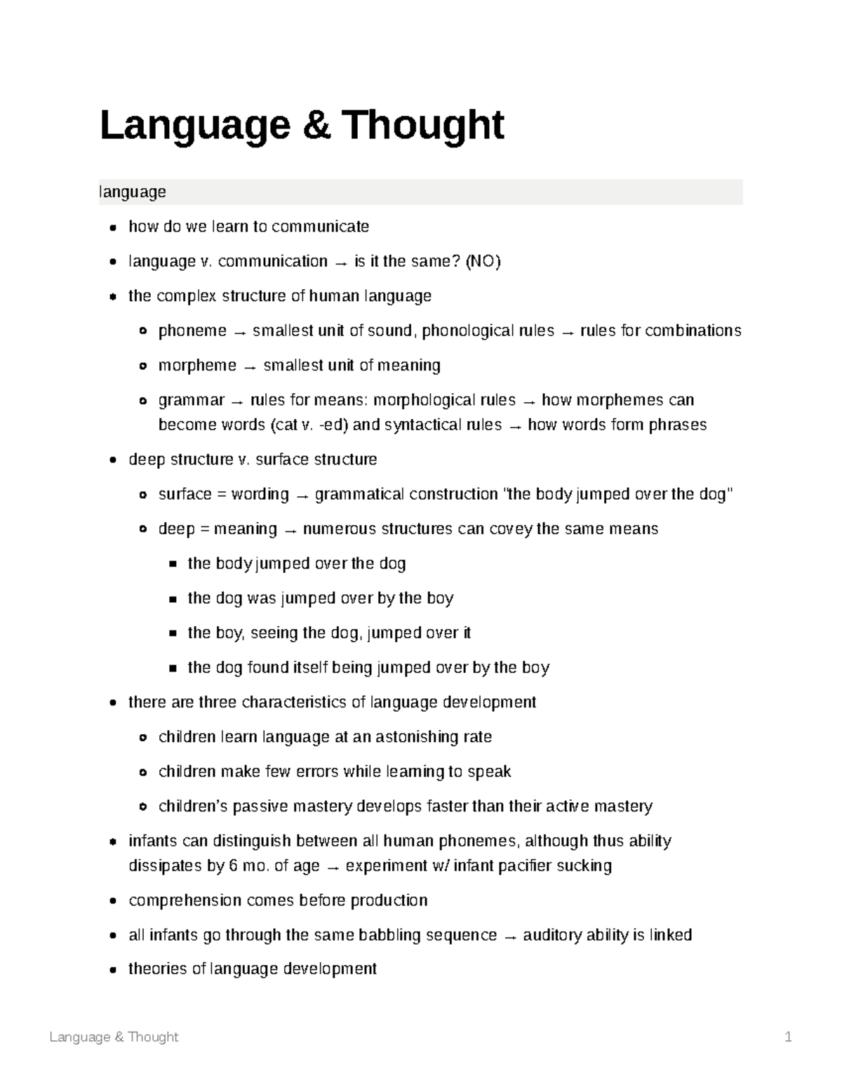 Language Thought - lecture notes from introduction to psychology with ...