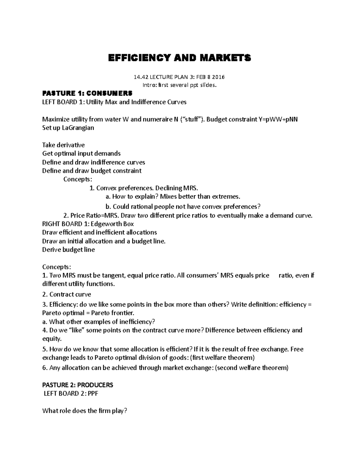 Efficiency AND Markets - EFFICIENCY AND MARKETS 14 LECTURE PLAN 3: FEB ...