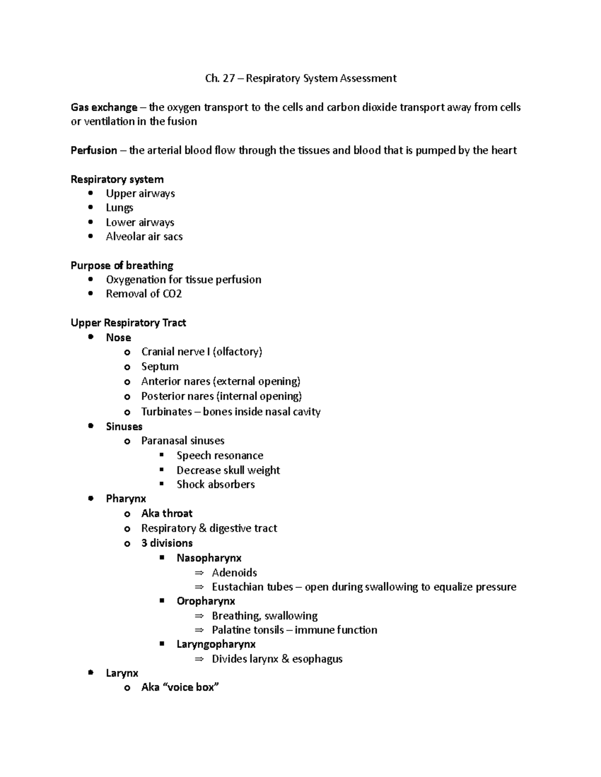Ch 27 - Lecture notes respiratory - Ch. 27 – Respiratory System ...