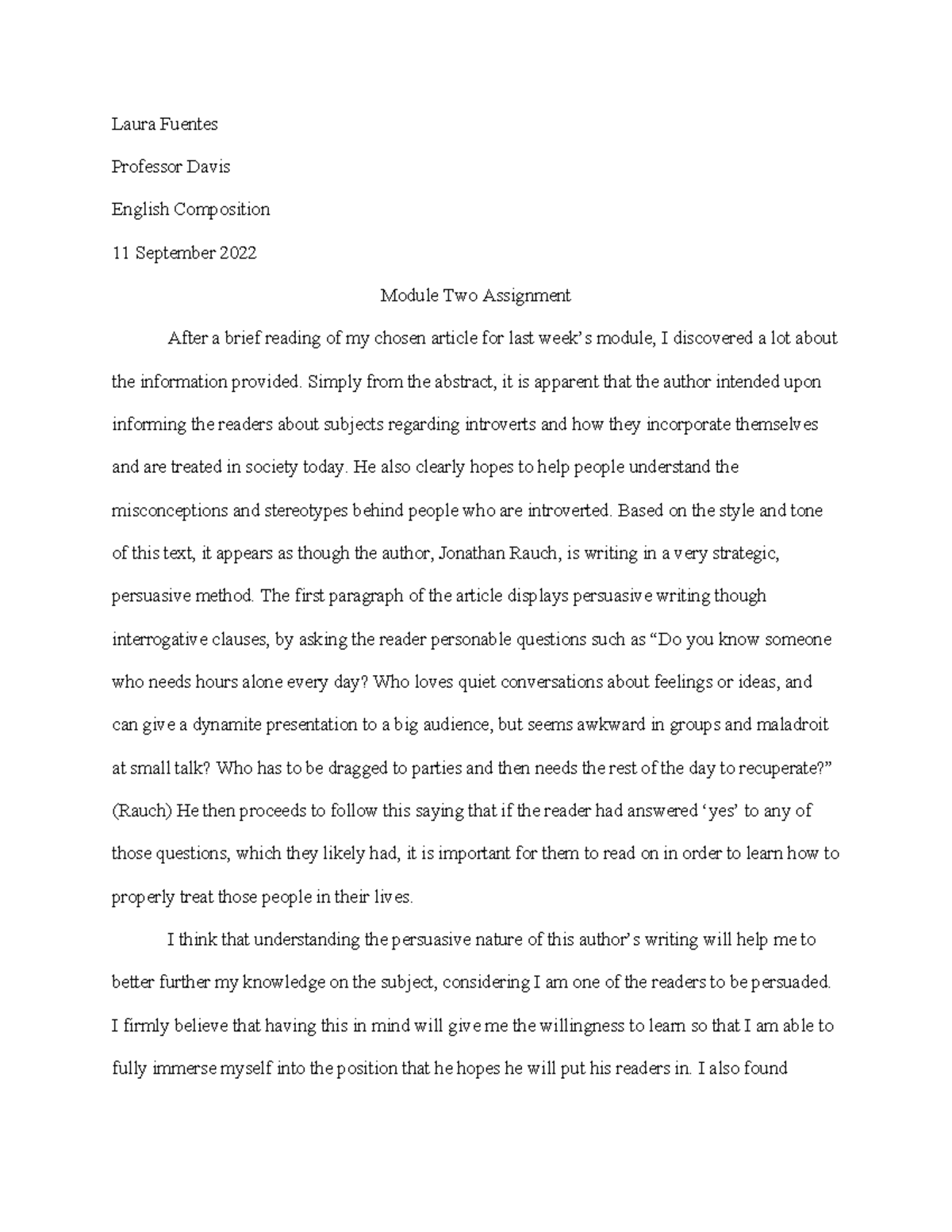 ENG-122 - Module Two Assignment - Laura Fuentes Professor Davis English ...