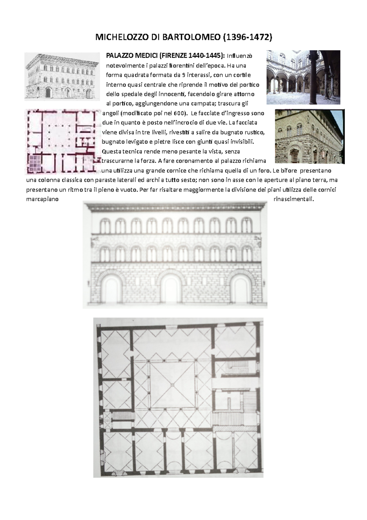 Michelozzo DI Bartolomeo - MICHELOZZO DI BARTOLOMEO PALAZZO MEDICI ...