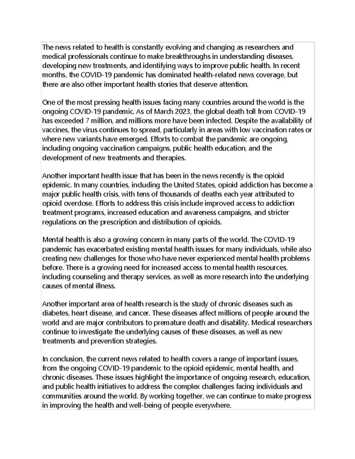 Doc2 - in class assignment - The news related to health is constantly ...