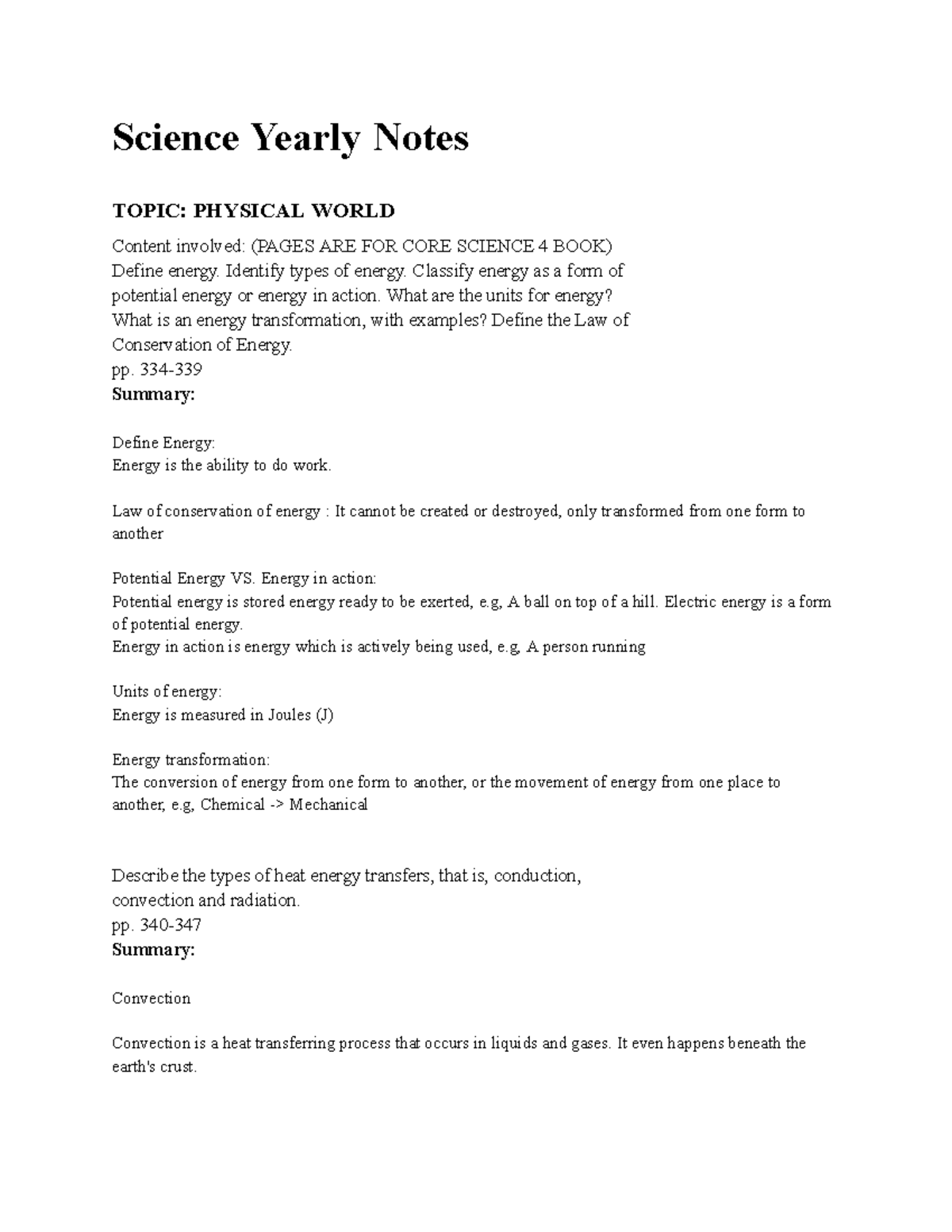 HAHS Science Yearly Notes Yr 8 - Science Yearly Notes TOPIC: PHYSICAL ...