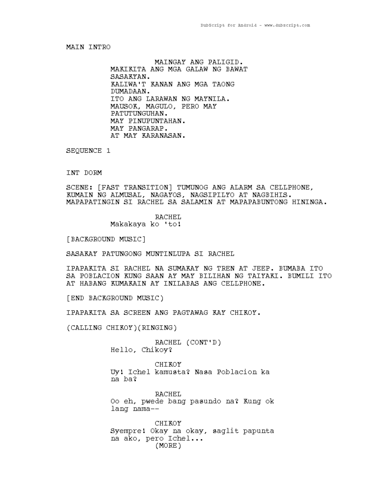 Intro TO FILM Script Short FILM - DubScript for Android - dubscript ...