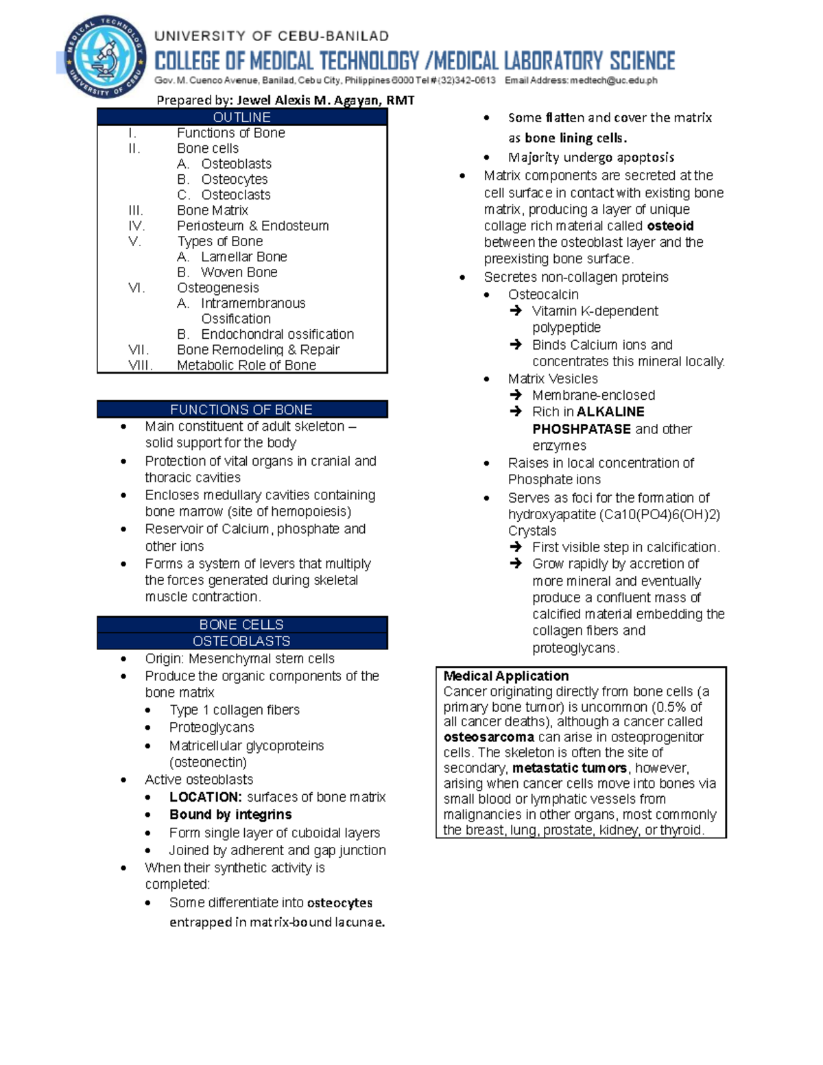 Bone 3b Bs Psych Bone Lecture Notes Outline I Functions Of Bone