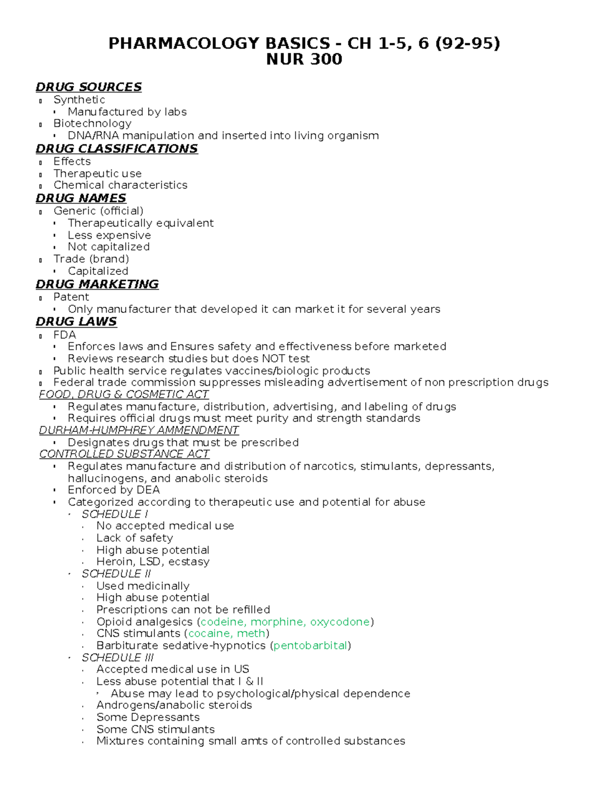 NUR 300 Pharmacology Basics - PHARMACOLOGY BASICS - CH 1-5, 6 (92-95 ...