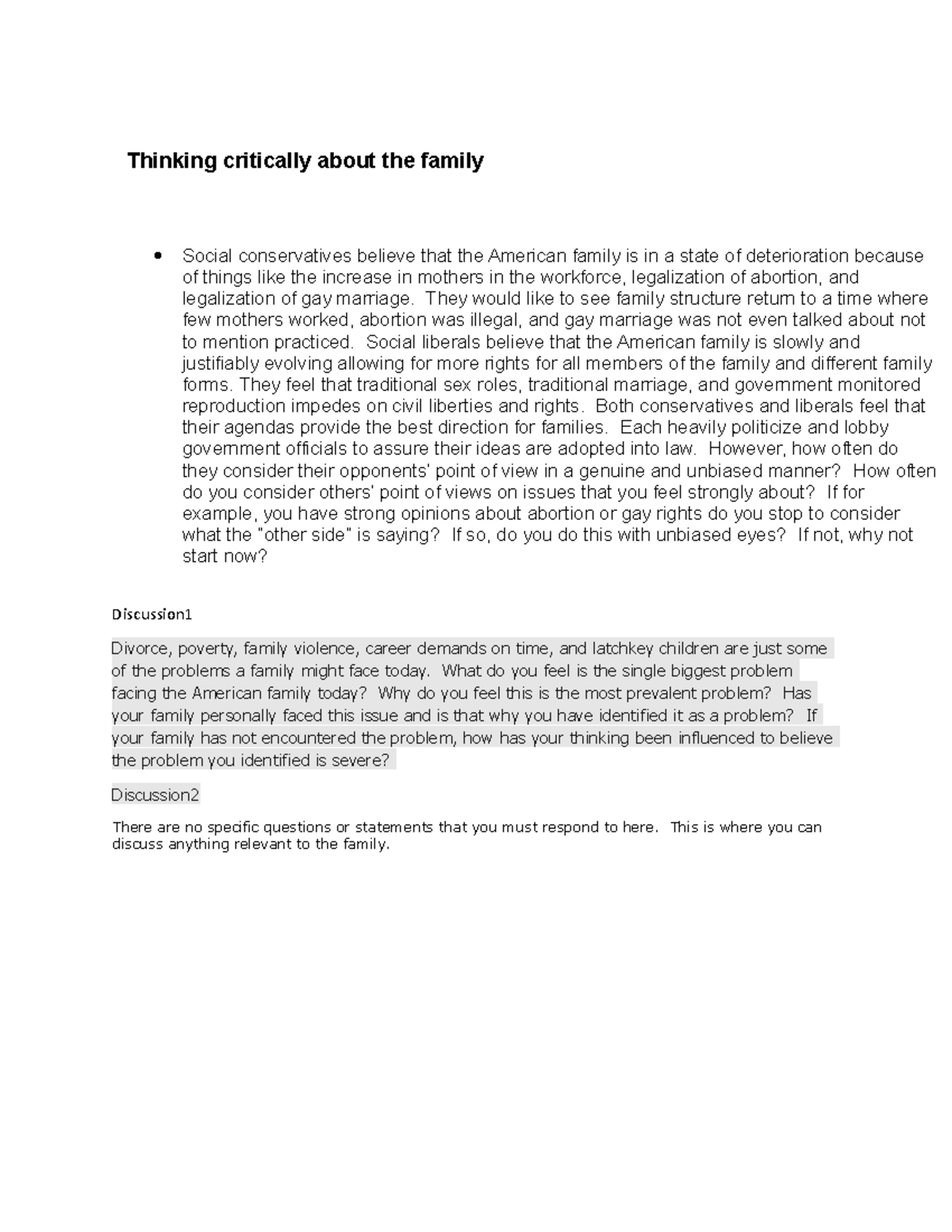 Thinking critically about the family - They would like to see family ...