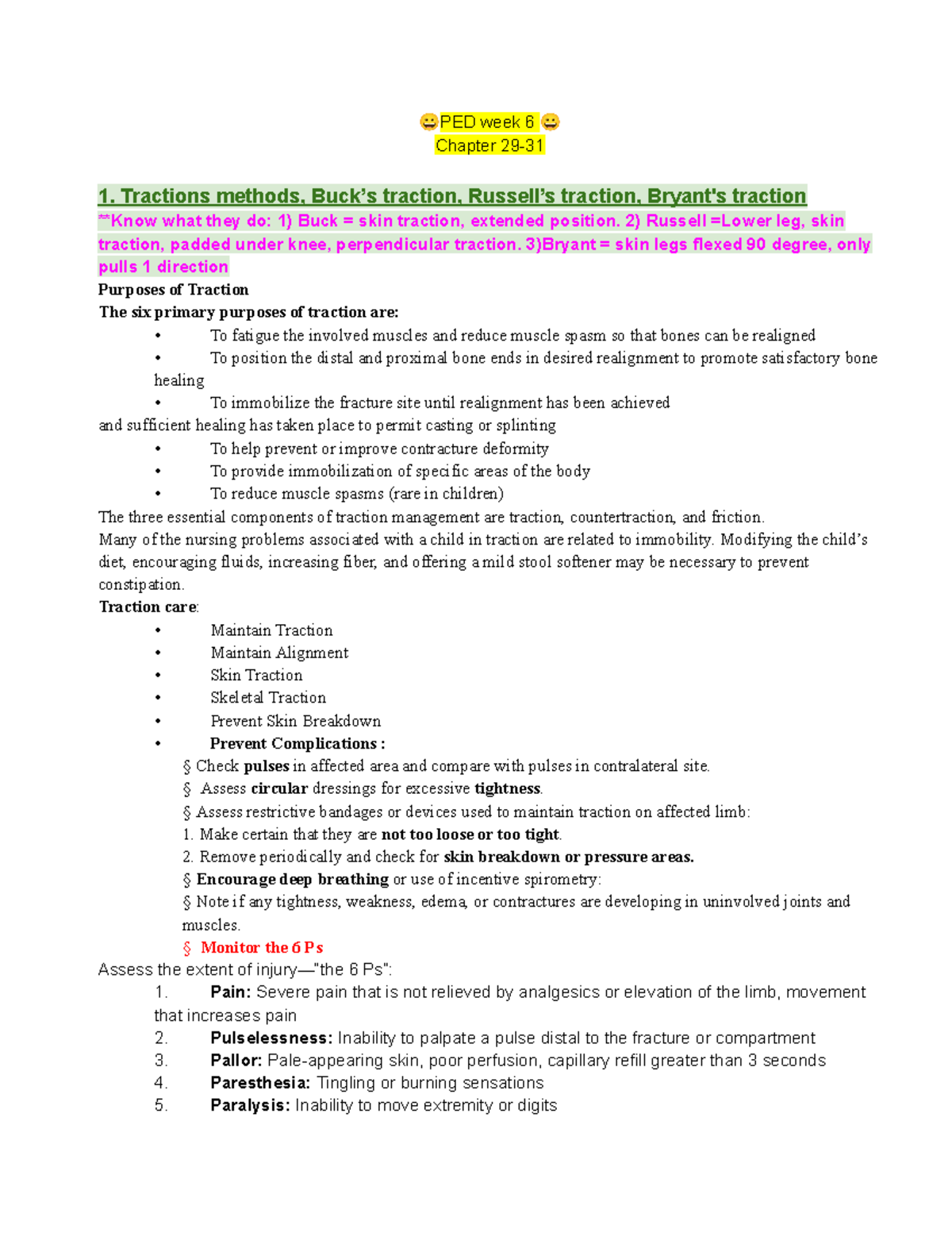 307 Exam 6 Concepts - Note - 😀PED week 6 😀 Chapter 29- 1. Tractions ...