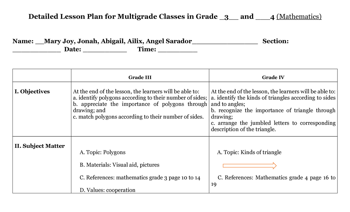 Lesson plan namo kuno 1 - Detailed Lesson Plan for Multigrade Classes ...