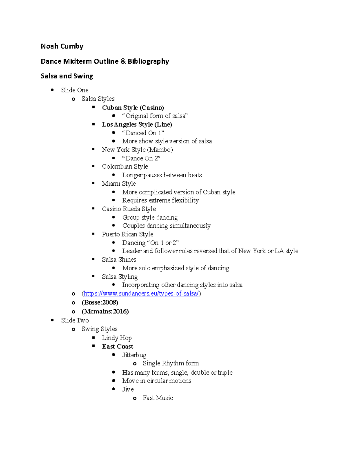Dance midterm outine final draft - Noah Cumby Dance Midterm Outline ...