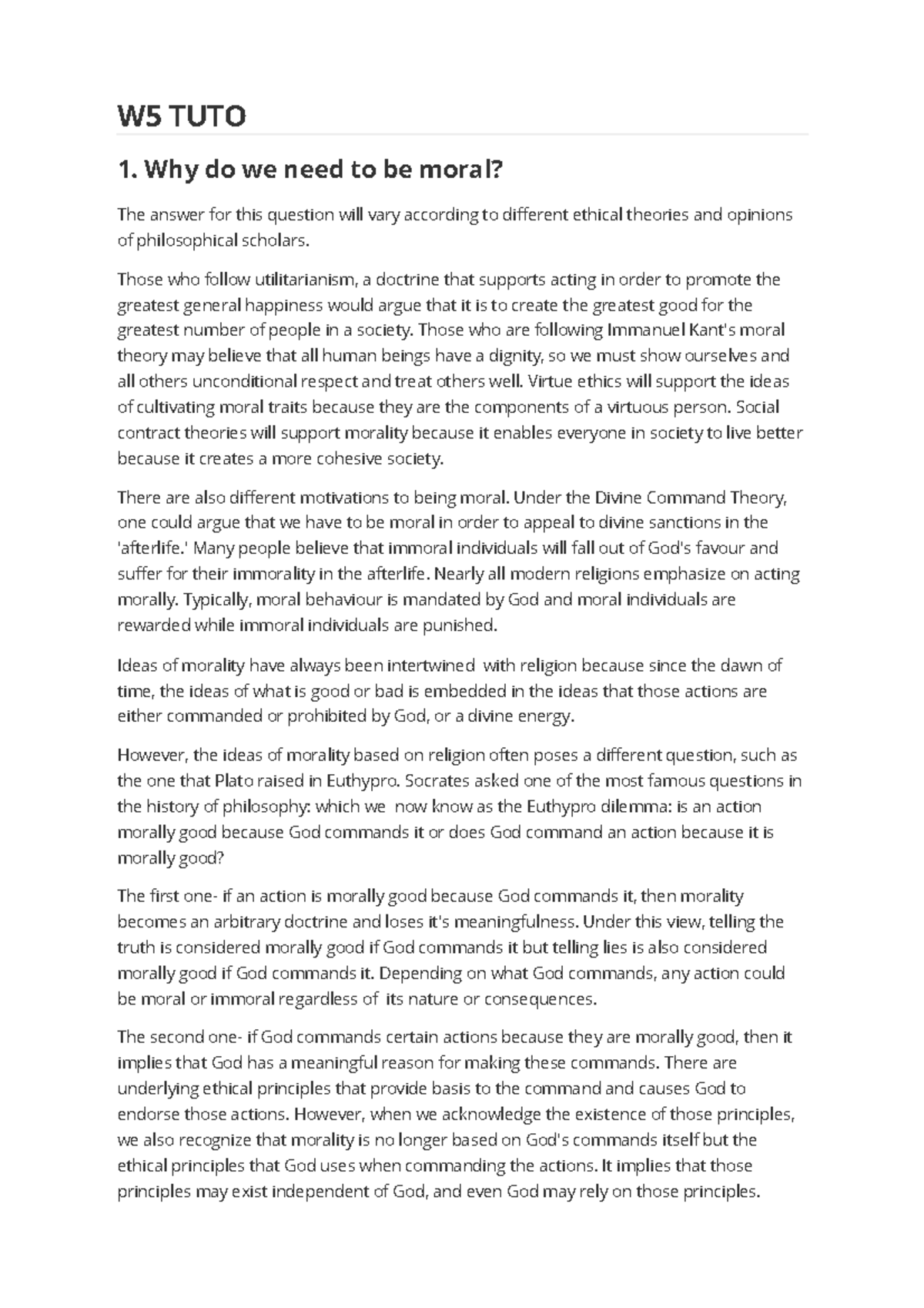 W5 Tutorial Moral and Ethics: Chapter 1 - W5 TUTO 1. Why do we need to ...