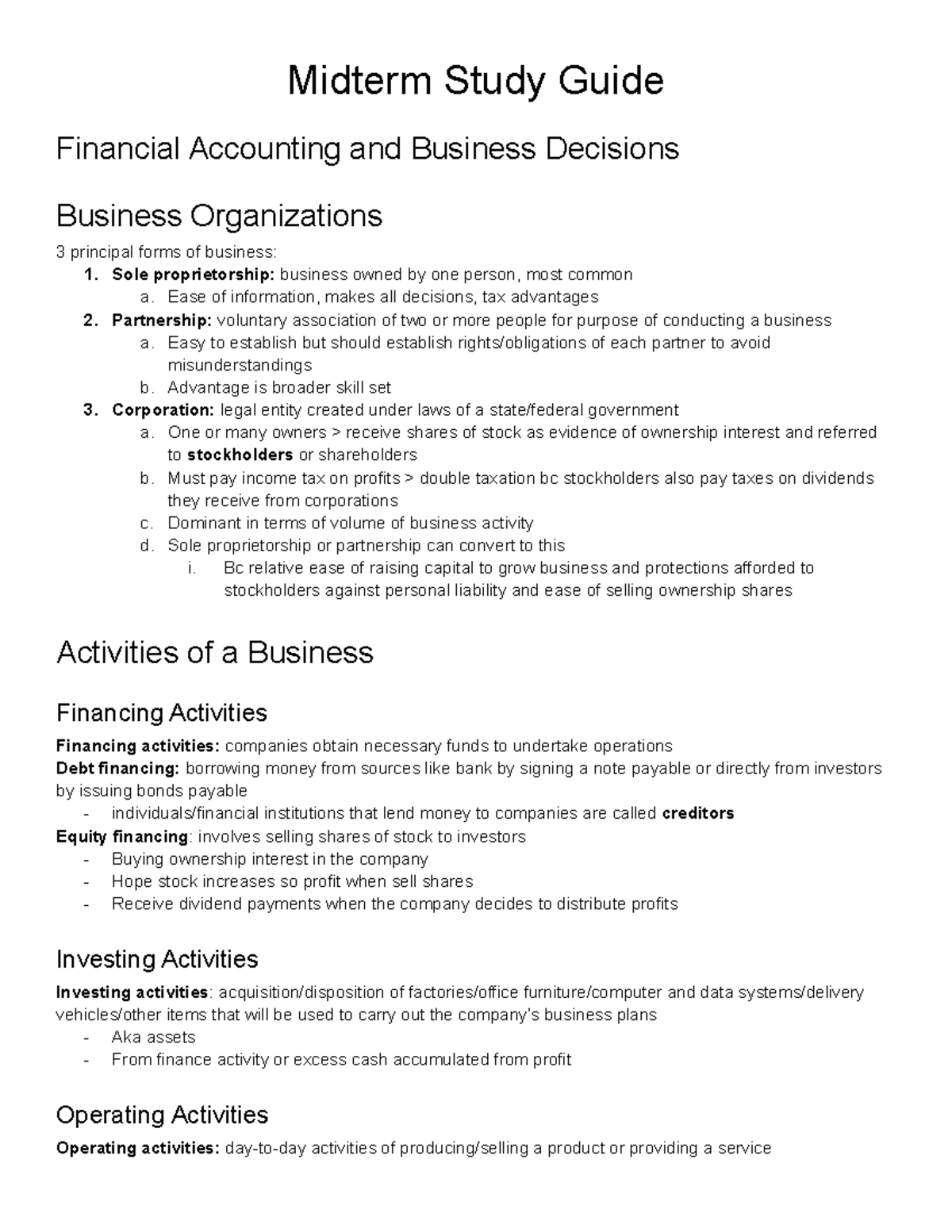 Midterm Study Guide - Midterm Study Guide Financial Accounting and ...