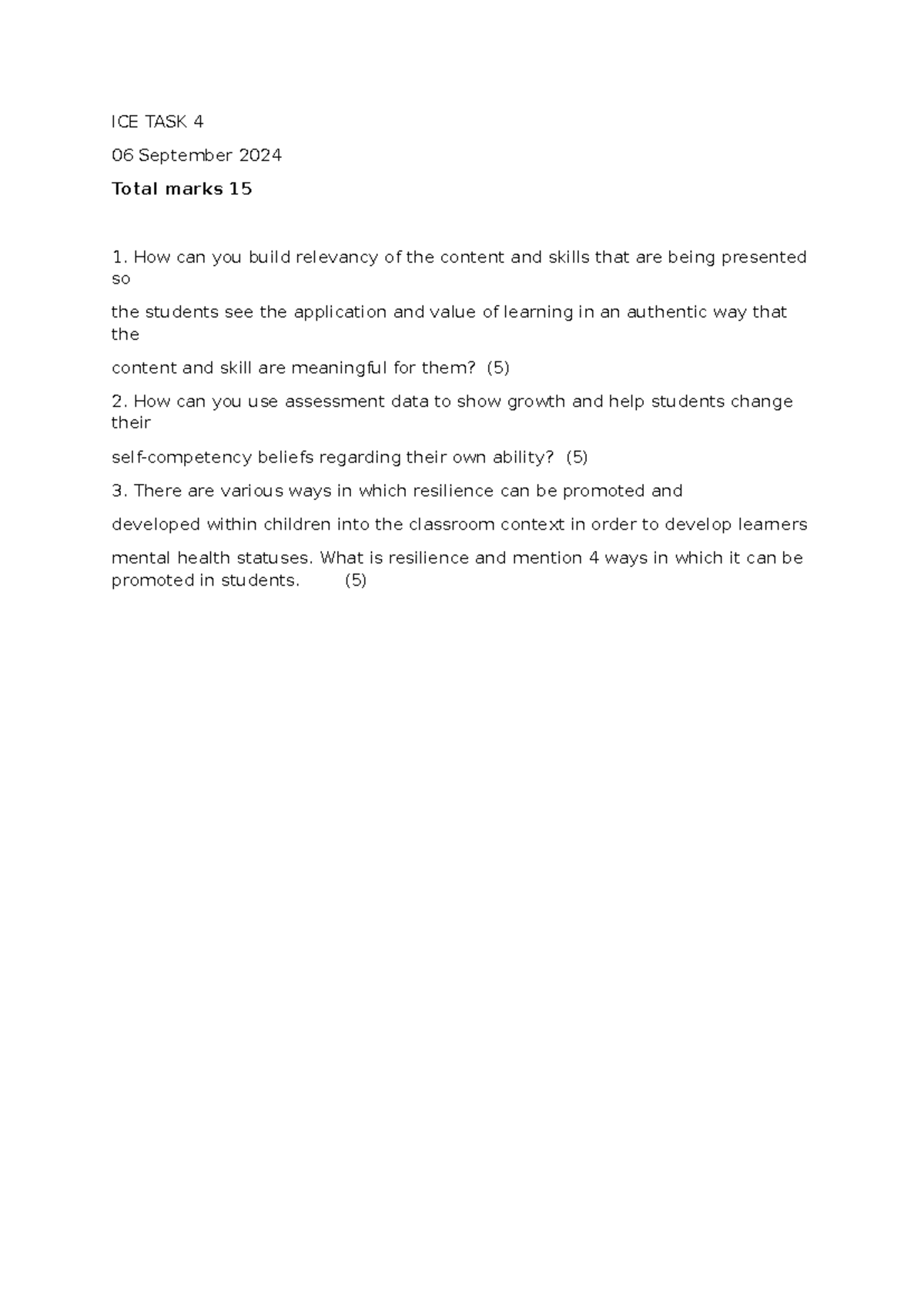 ICE TASK 4 - Ice task for psychology - ICE TASK 4 06 September 2024 ...
